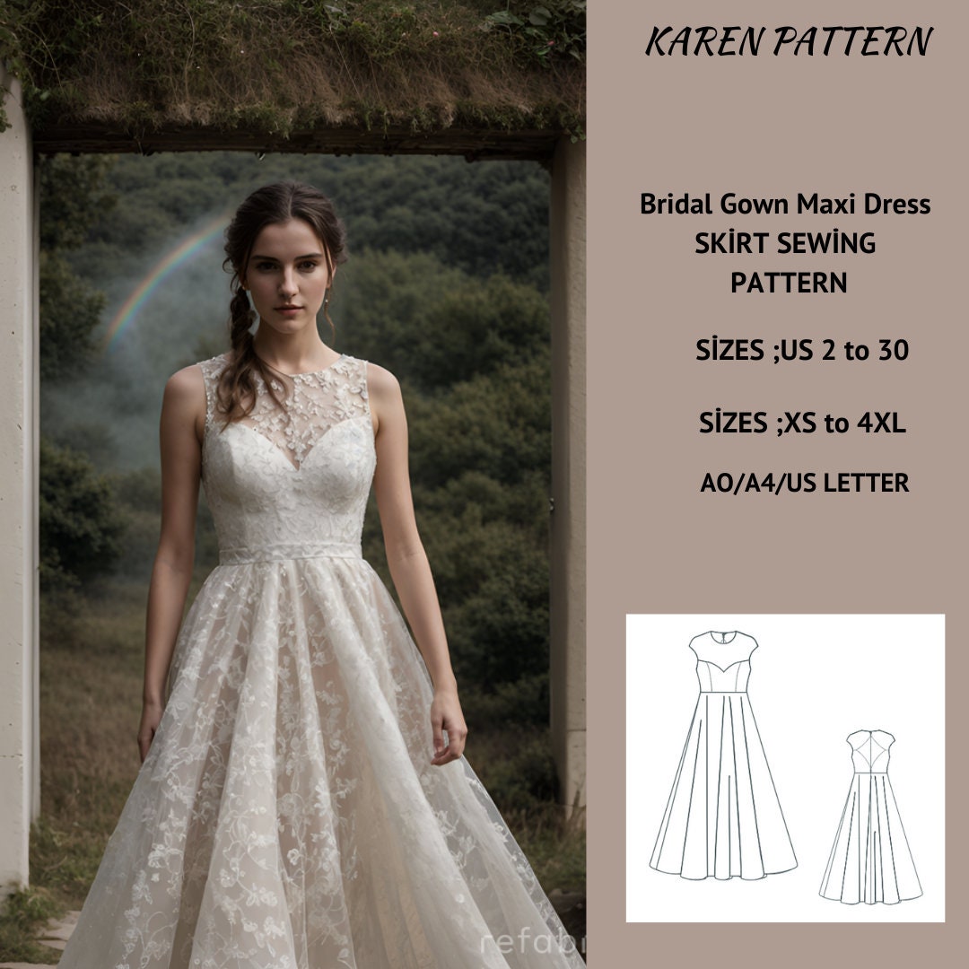 Bridal Gown Maxi Dress Sewing Pattern,range of Size Options US 2 to 30 ...
