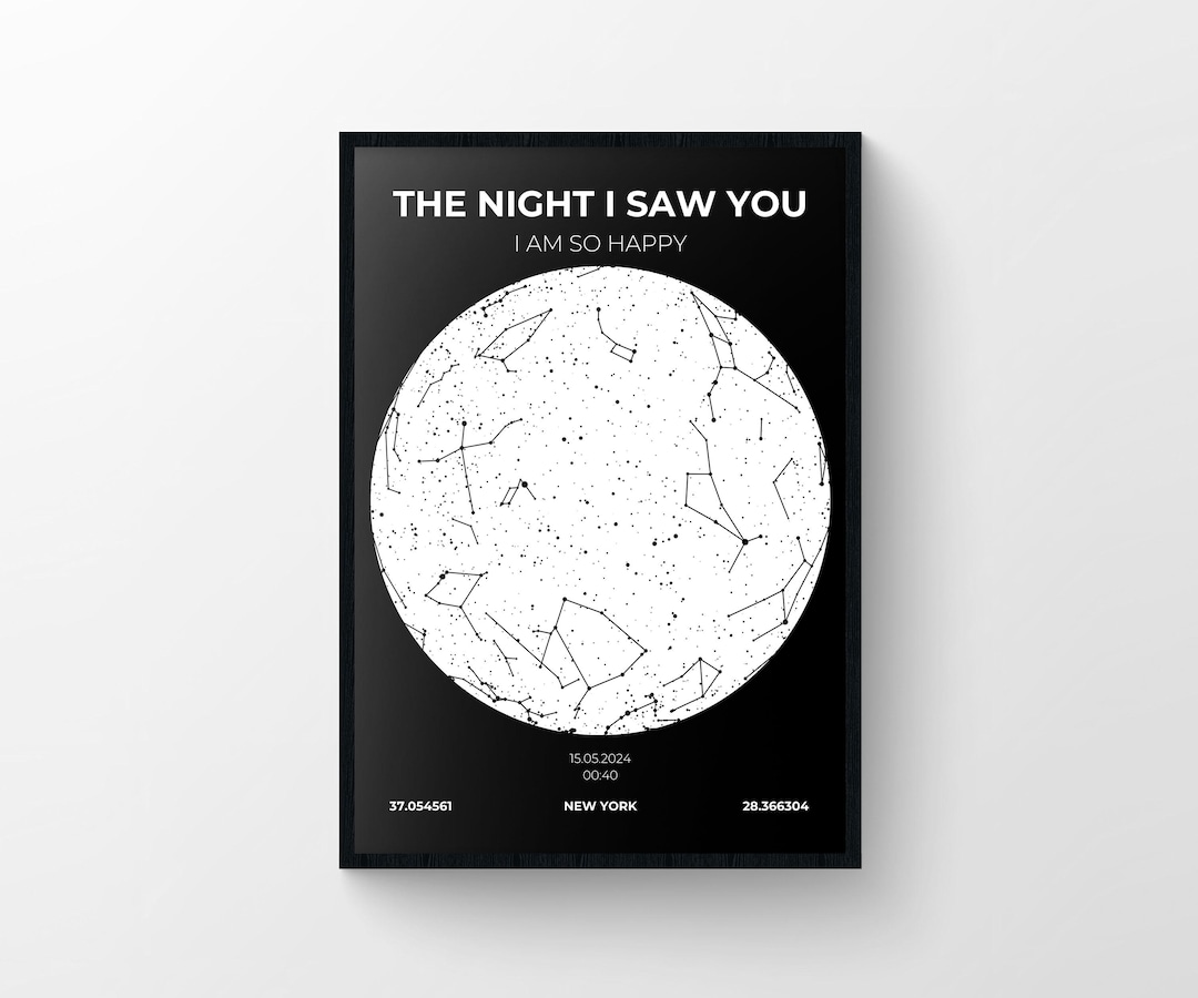 Custom Star Map Poster, Minimalist Star Chart, Personalized Night Sky ...