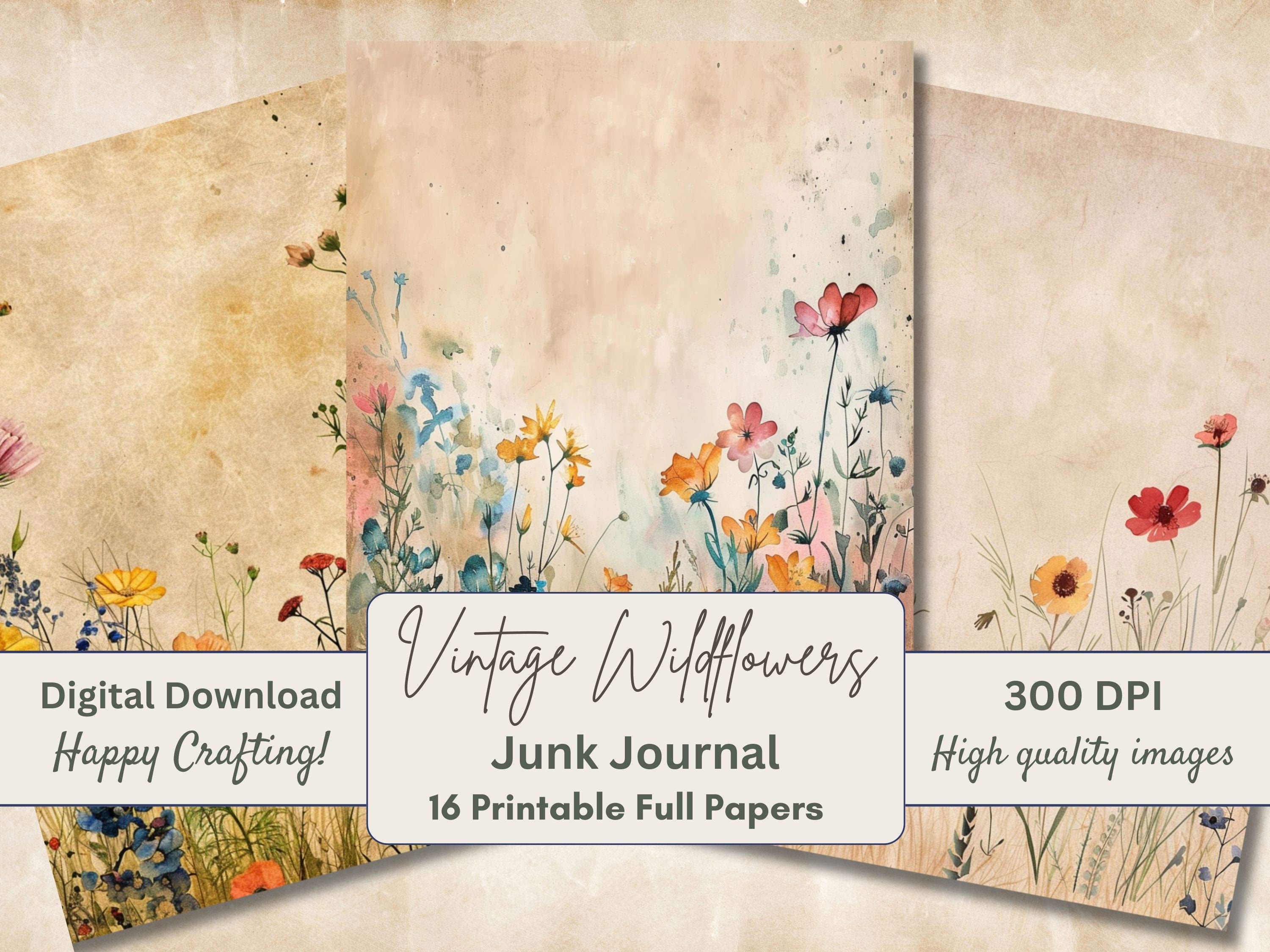 Vintage Watercolor Wildflowers, Junk Journal Printable, Digital ...