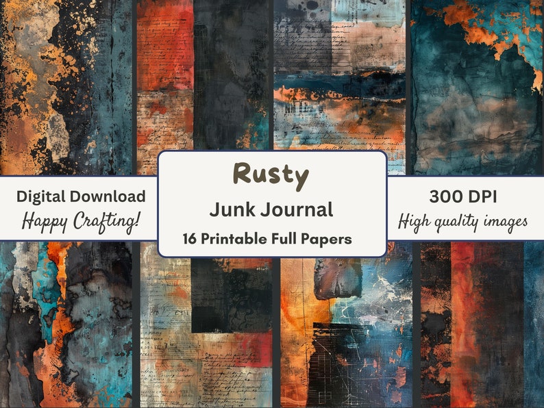 Distressed Junk Journal Rust Texture Digital Paper Printable Ephemera ...