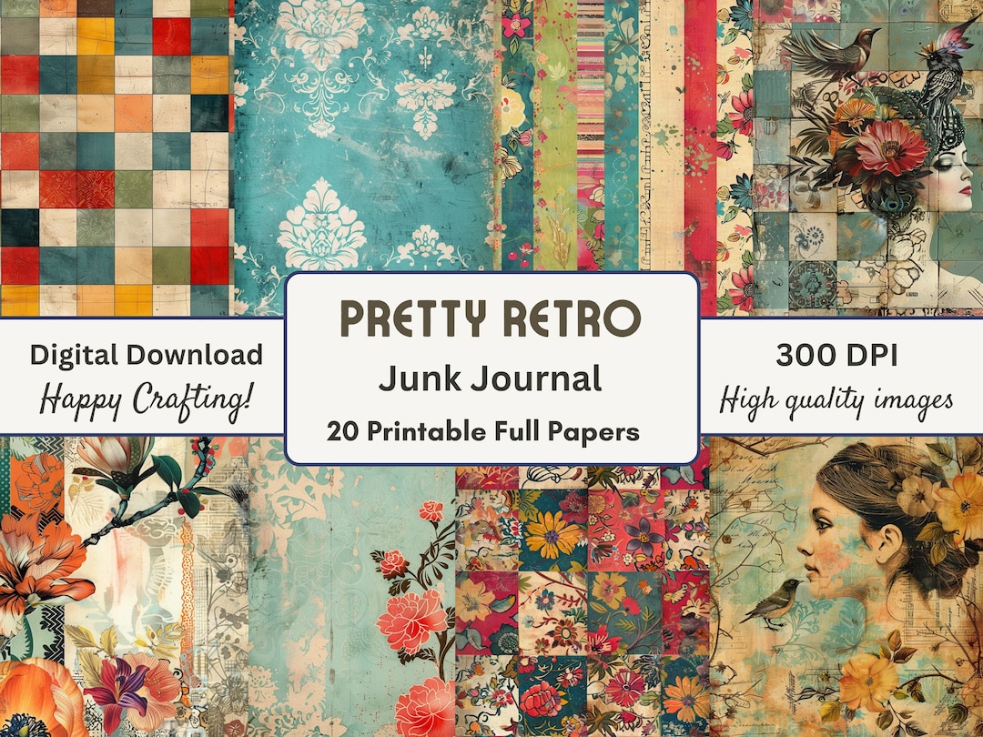 Retro Junk Journal Paper: Printable Ephemera, Craft Paper (digital ...