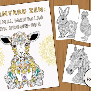 Animal Mandalas Coloring Pages: Farmyard Zen for Adults (printable) - Etsy