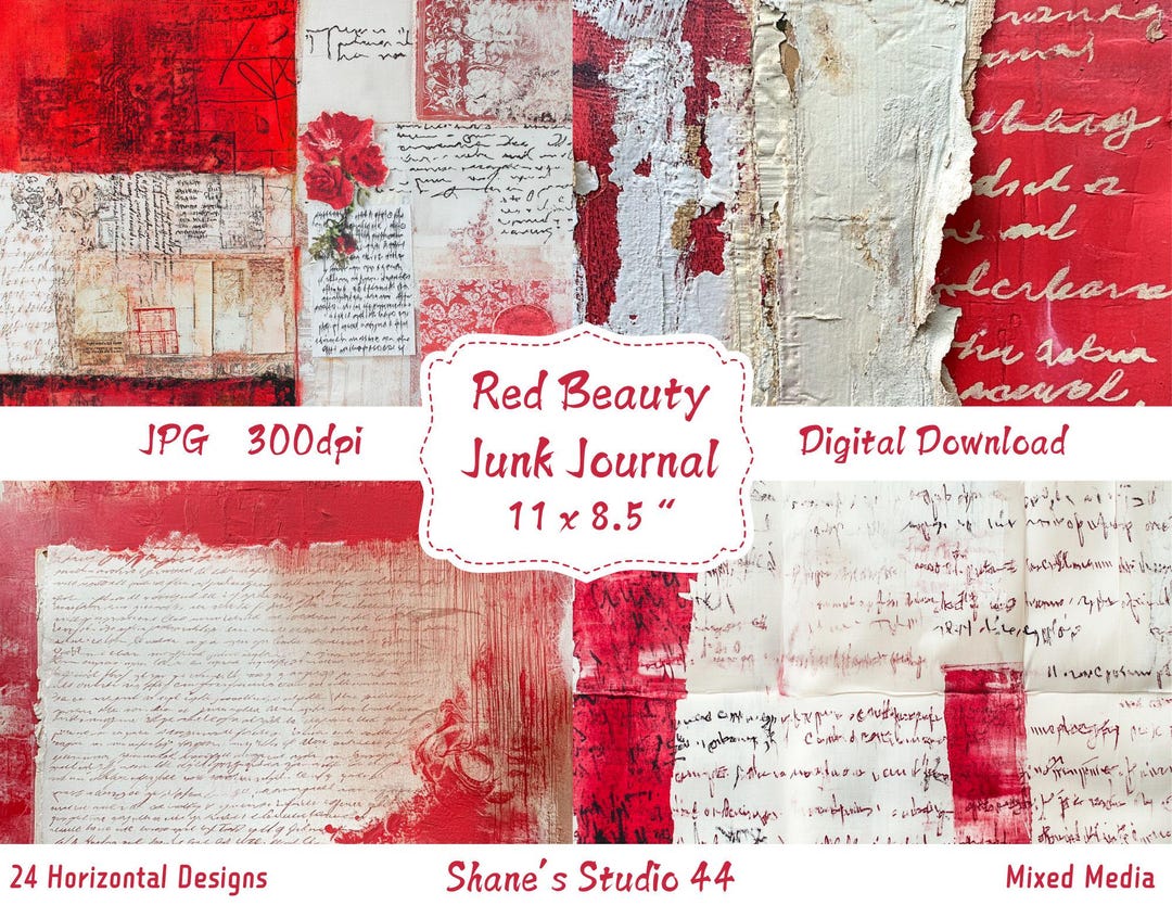 Junk Journal Red, Decorative Paper, Digital Paper, Junk Journal ...
