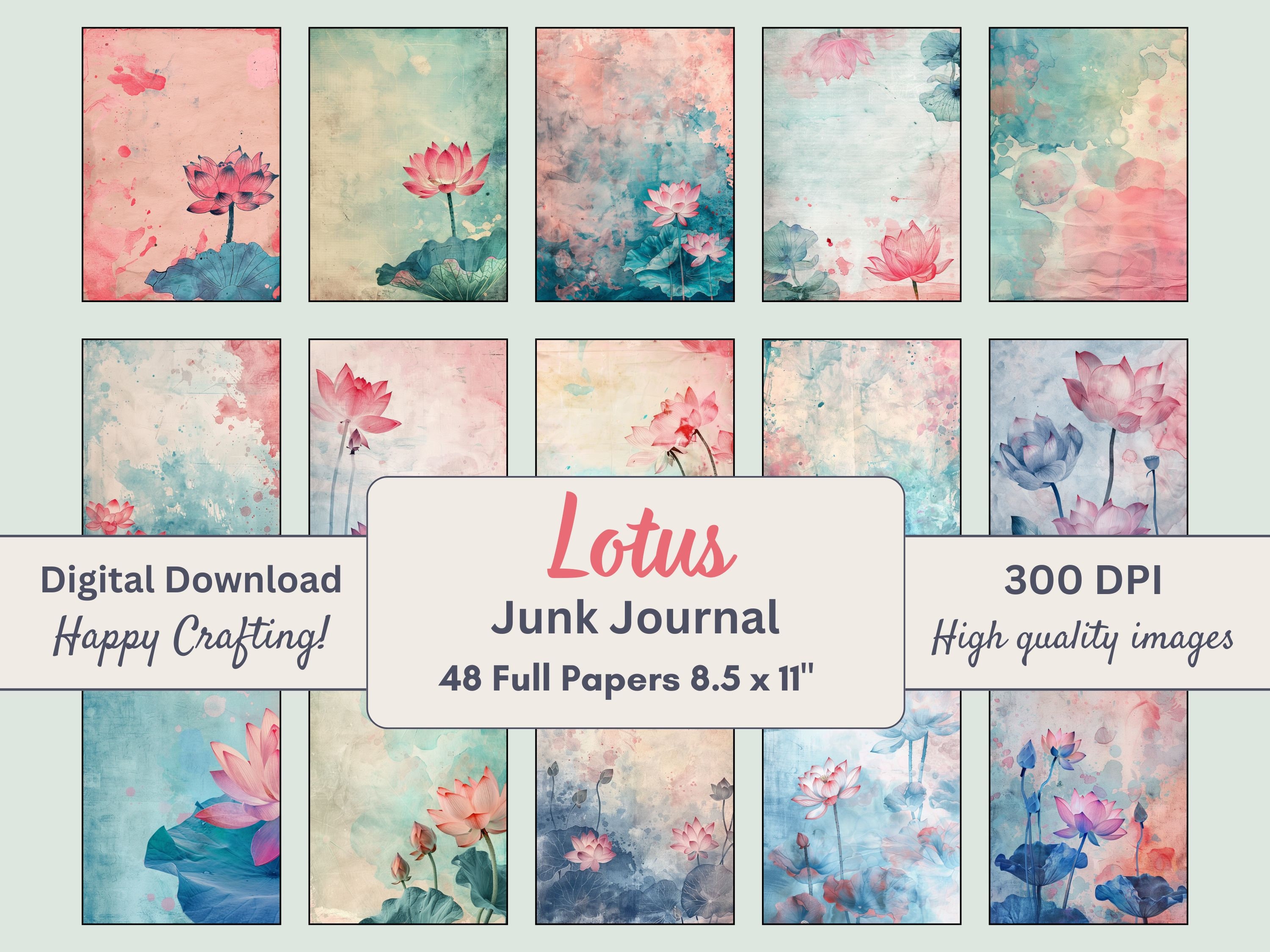 Lotus Junk Journal Printable | Scrapbooking Ephemera | Junk Journal Kit ...