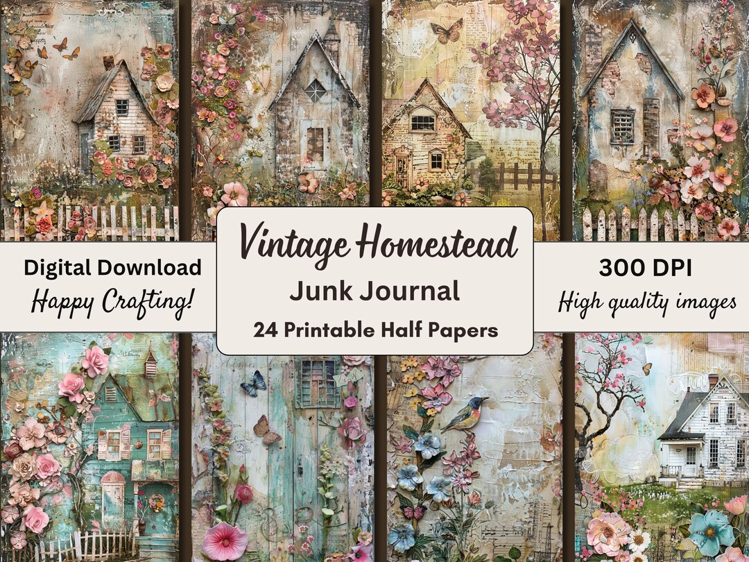 Vintage Homestead Junk Journal Kit: Rustic Printable Ephemera (digital ...