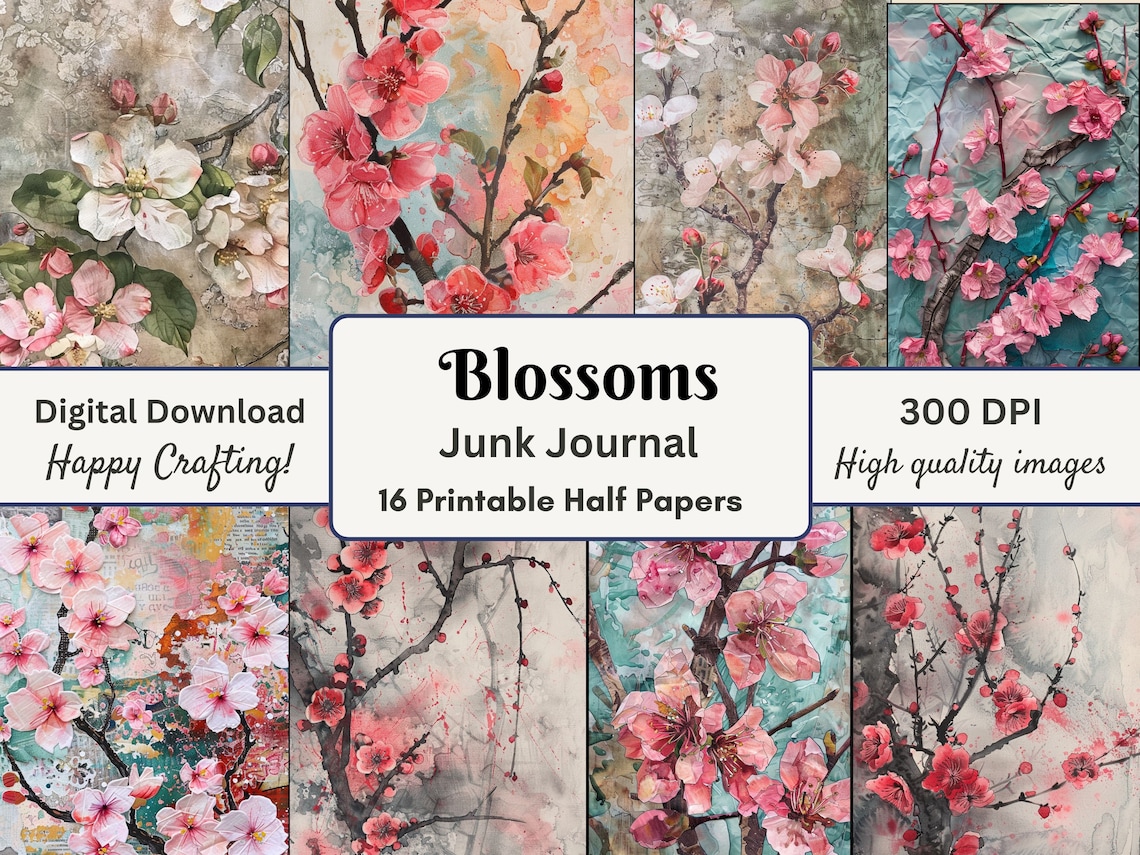 Blossom Junk Journal Printable: Half Papers Ephemera (digital Download ...