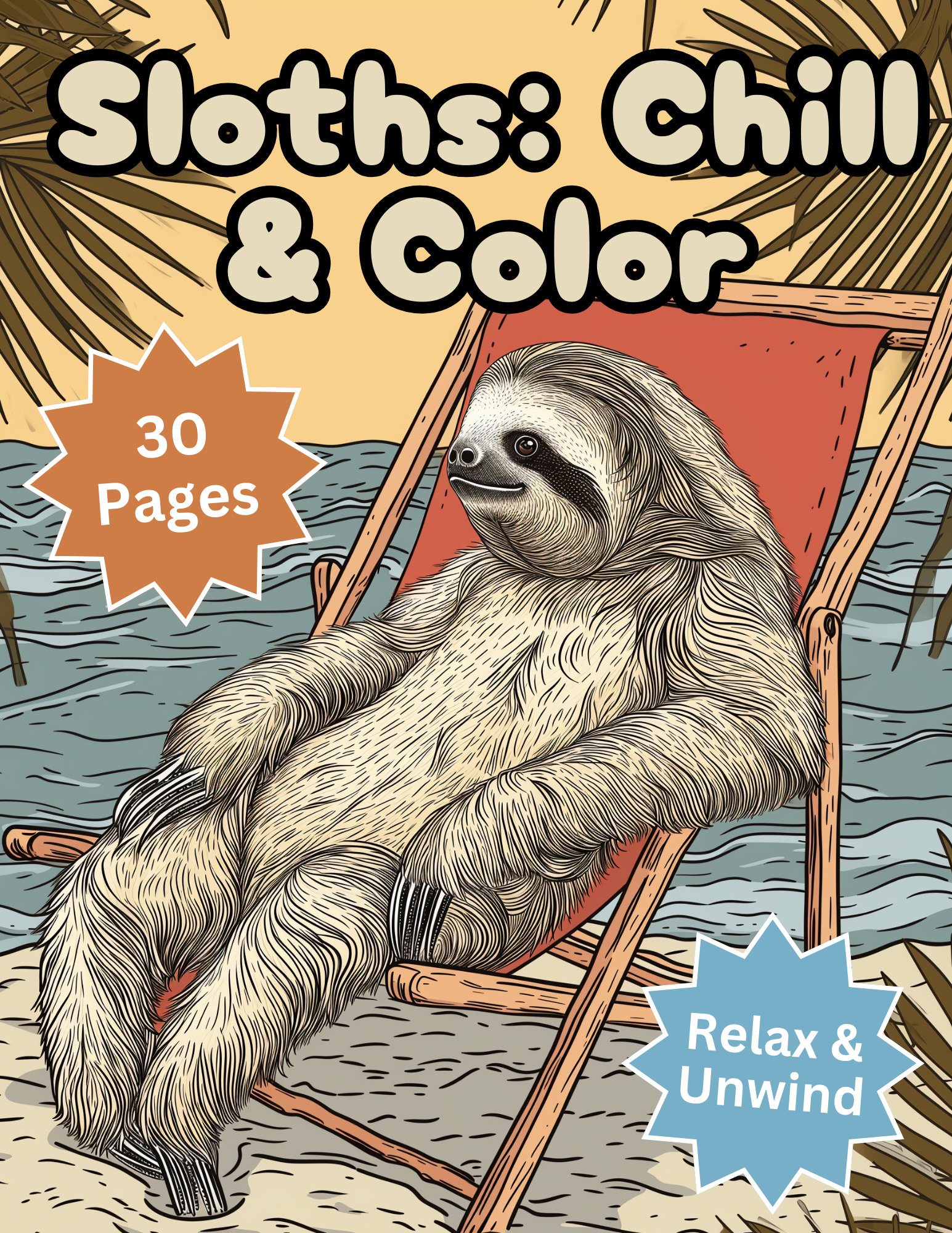 Sloths Coloring Book, Chill and Color, Digital Download Relax Coloring ...