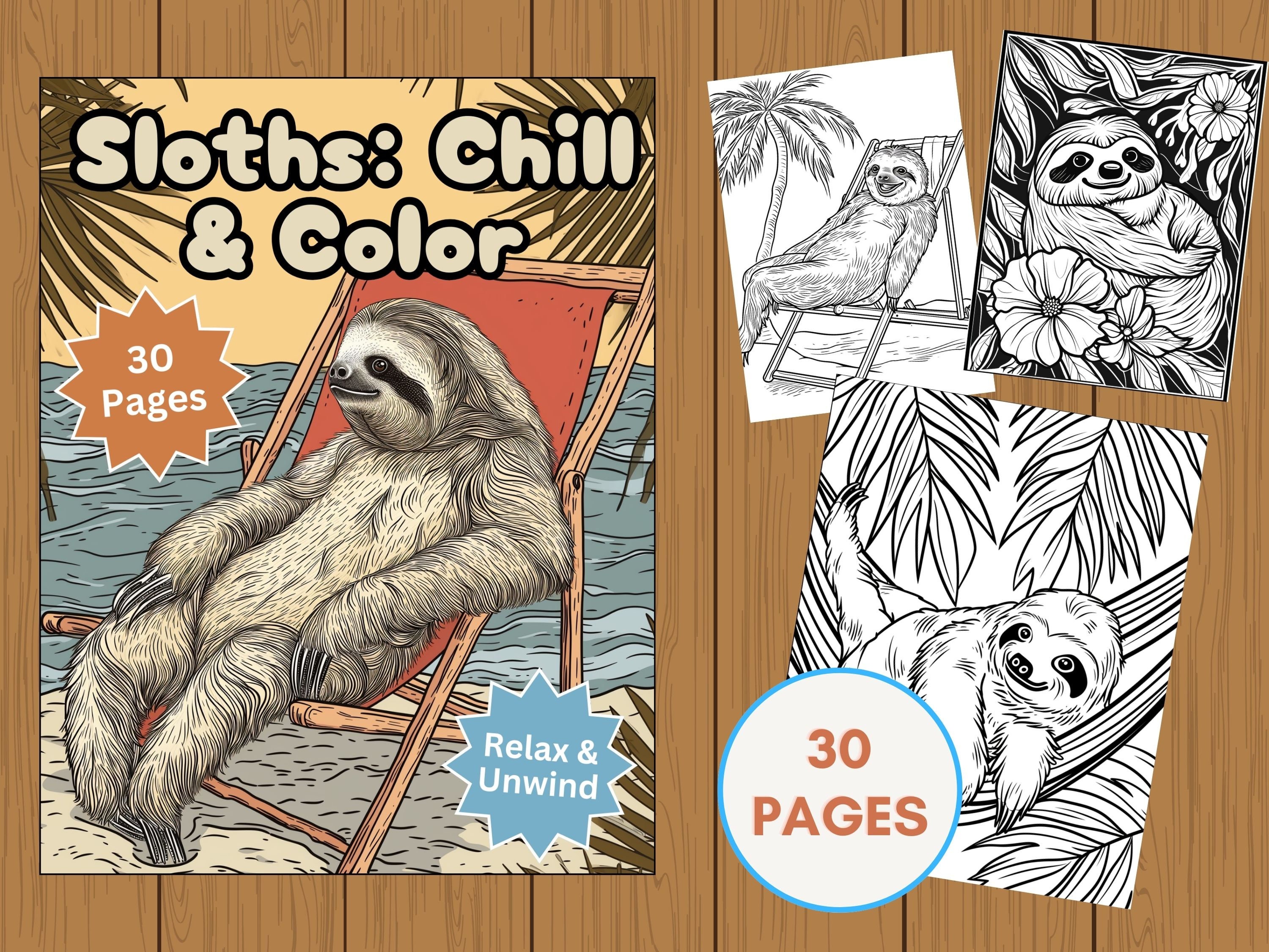 Sloths Coloring Book, Chill and Color, Digital Download Relax Coloring ...