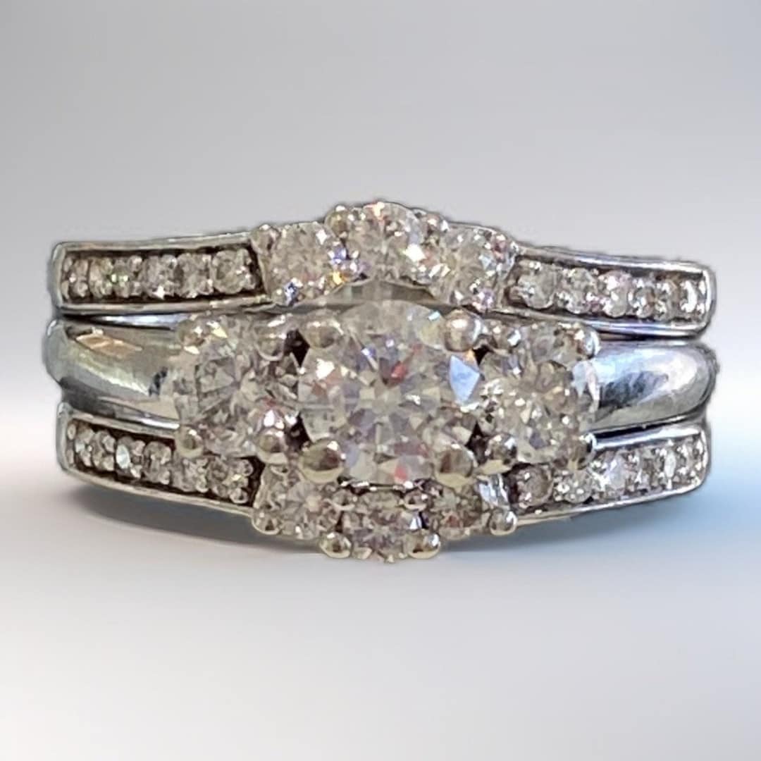 14k White Gold Diamond Wedding Set With Diamond Enhancer - Etsy