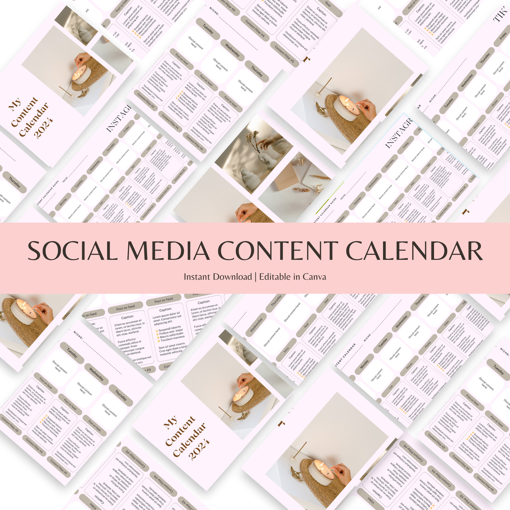 Weekly Social Media Content Calendar, Editable Planner, Social Media ...