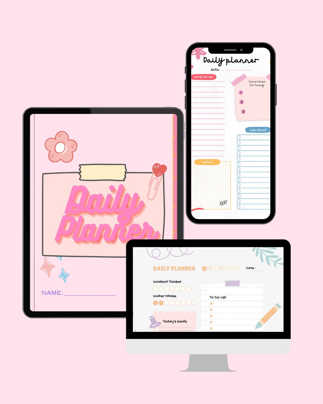 PRINTABLE Cute Pink DAILY PLANNER | Printable Productivity Day Planner ...
