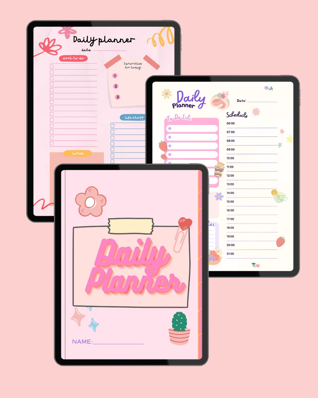 PRINTABLE Cute Pink DAILY PLANNER Printable Productivity Day Planner ...