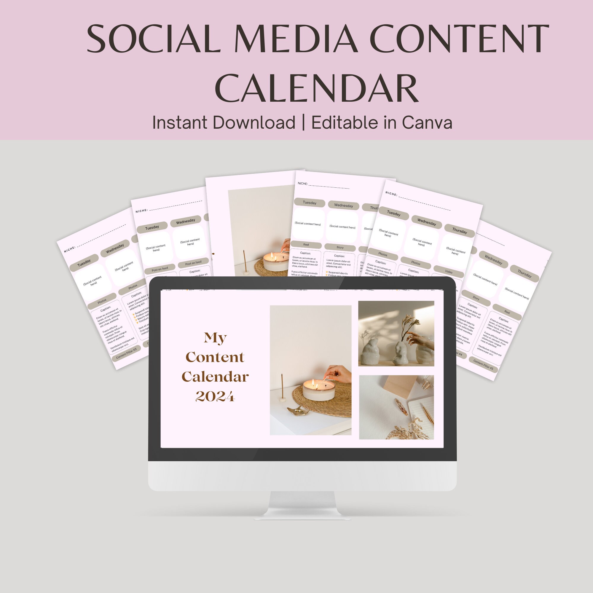 Weekly Social Media Content Calendar, Editable Planner, Social Media ...
