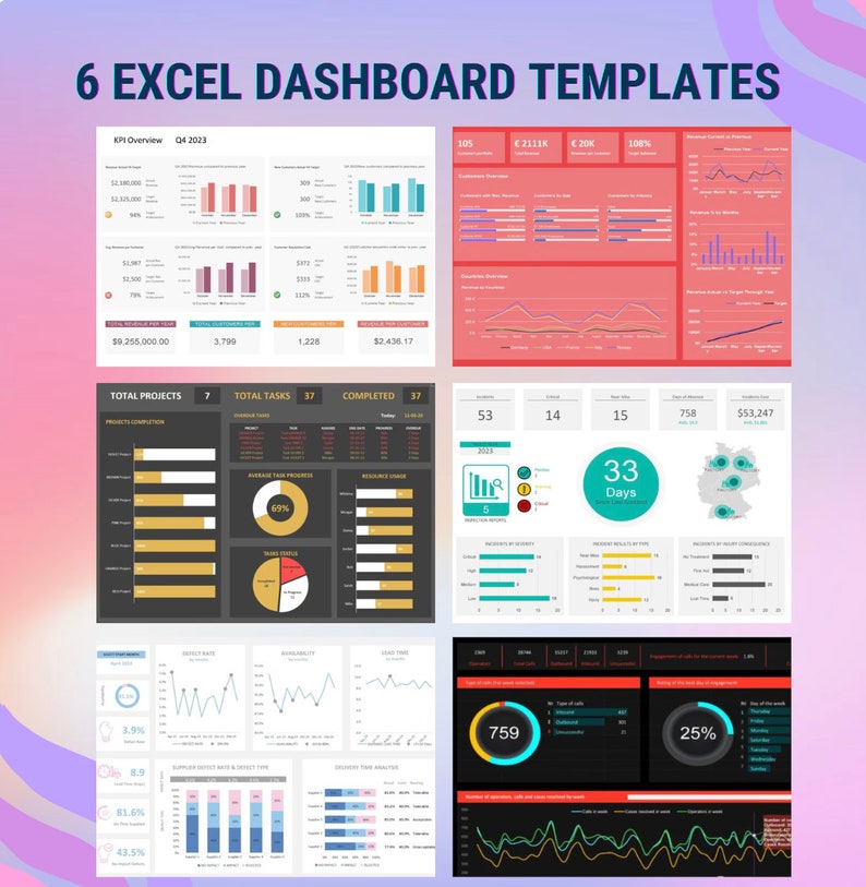 12 Excel KPI Data Dashboard EXCEL Ready to Use Multipurpose , Kpi Sale ...
