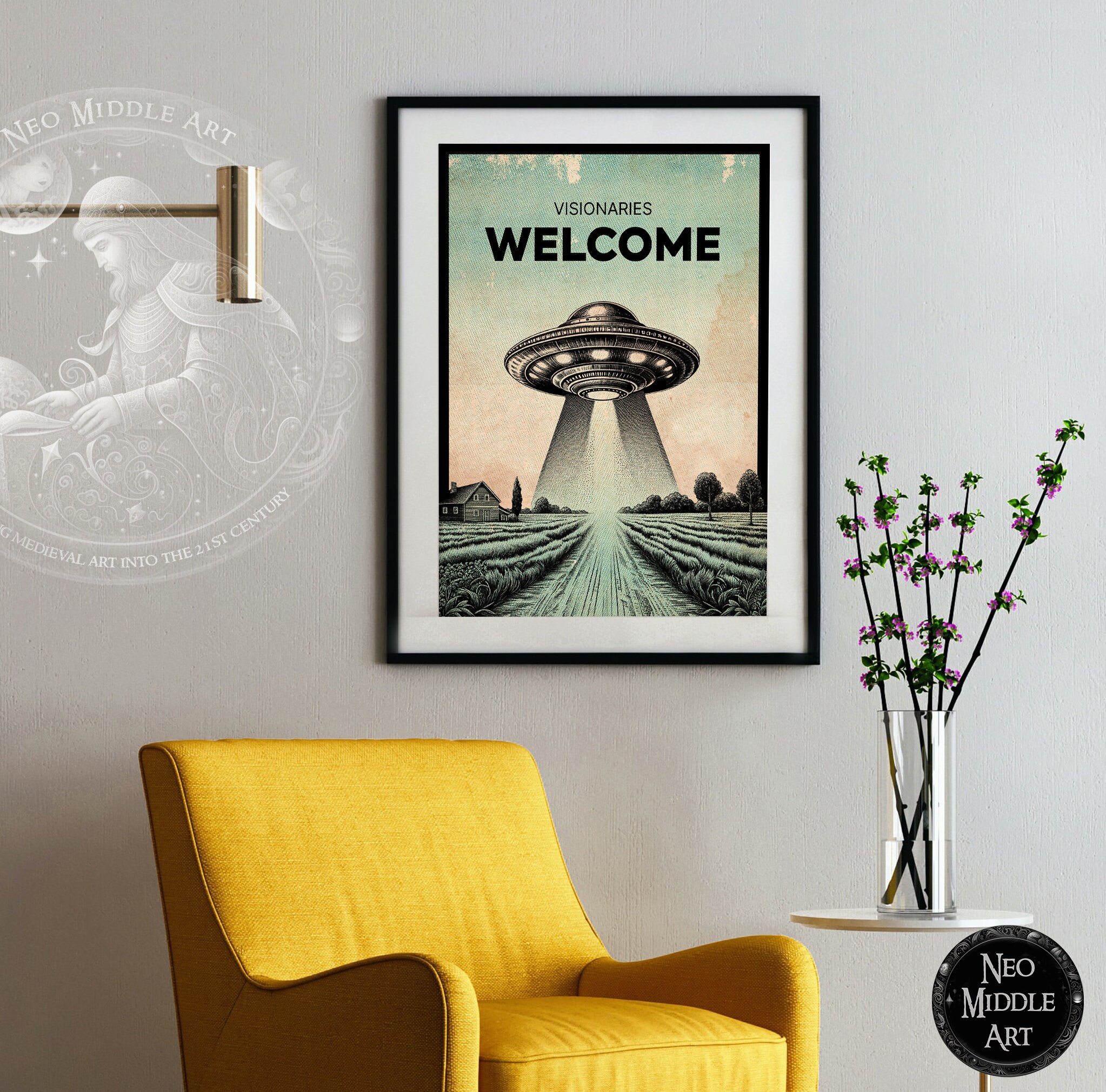 Vintage Ufo Alien Art Visionaries Welcome Poster Retro UFO Poster ...