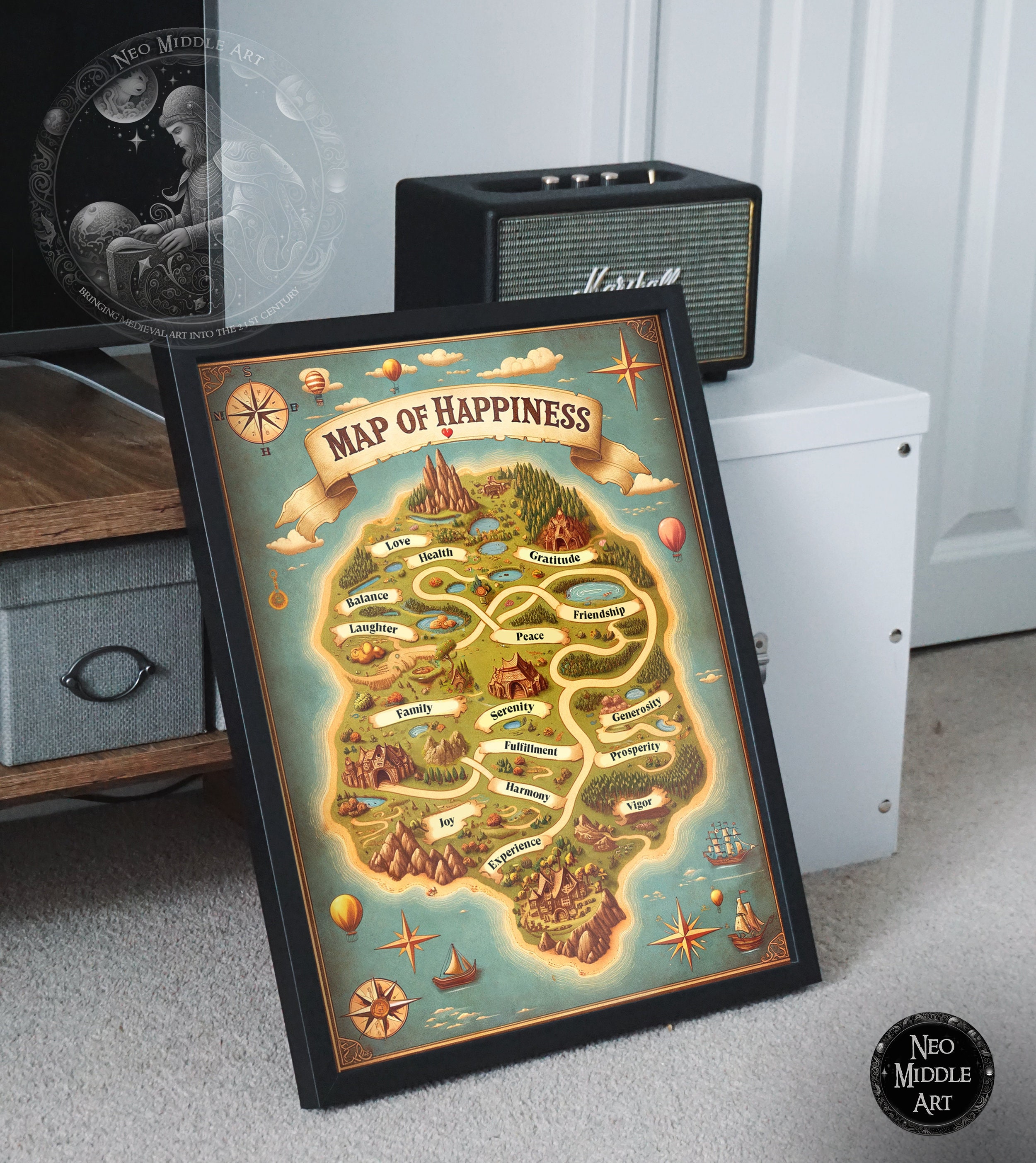 Map of Happiness Inspirational Quote Poster Journey to Happiness ...