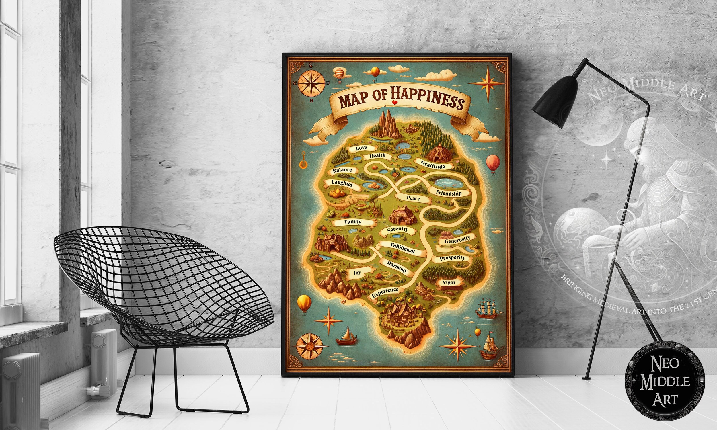 Map of Happiness Inspirational Quote Poster Journey to Happiness ...