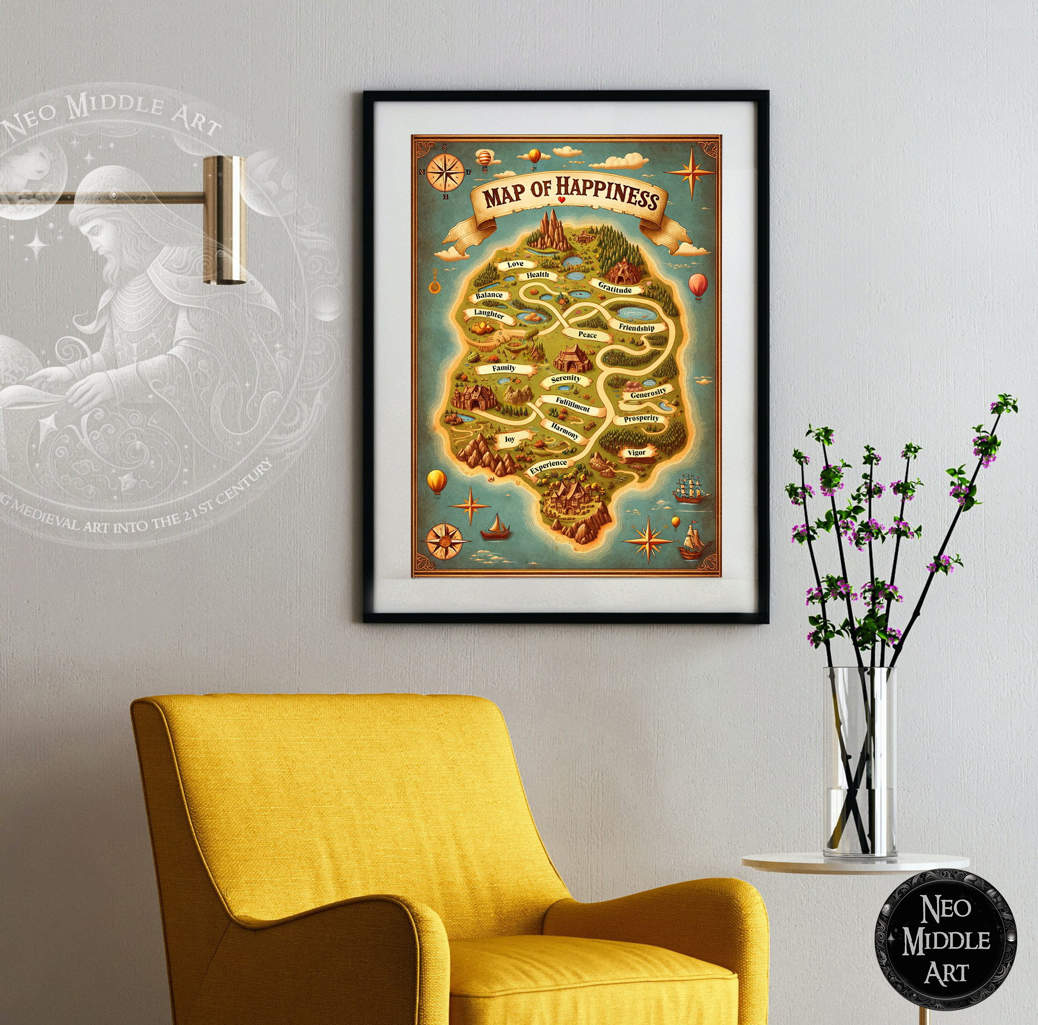 Map of Happiness Inspirational Quote Poster Journey to Happiness ...