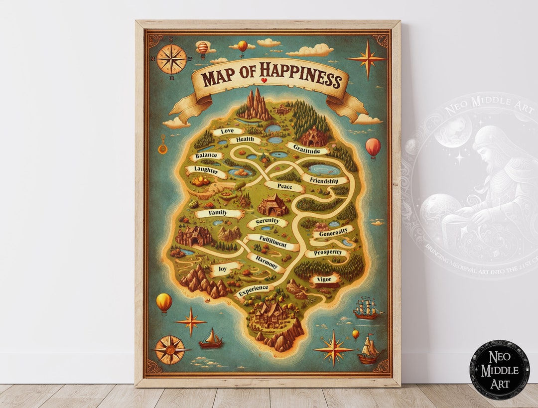 Map of Happiness Inspirational Quote Poster Journey to Happiness ...