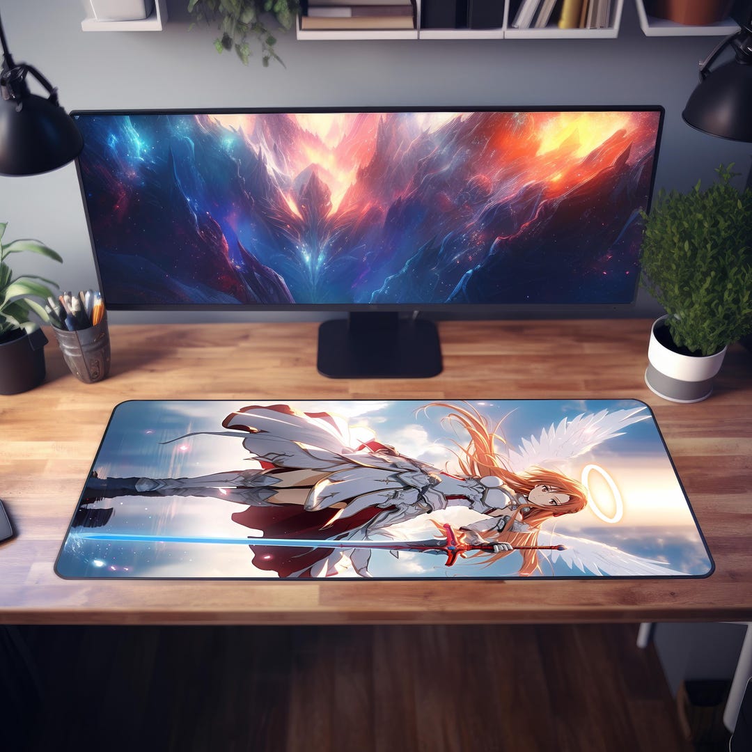 Anime Female, Angel, Asuna, Wings, XXL Mousepad, RGB, Desk Mat, LED ...