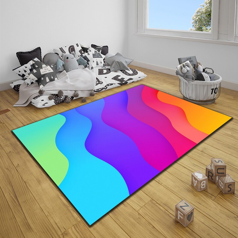 Rainbow Rug, Pink Rug, Rainbow Colors Rug, Girls Room Rug, Colorful Rug ...