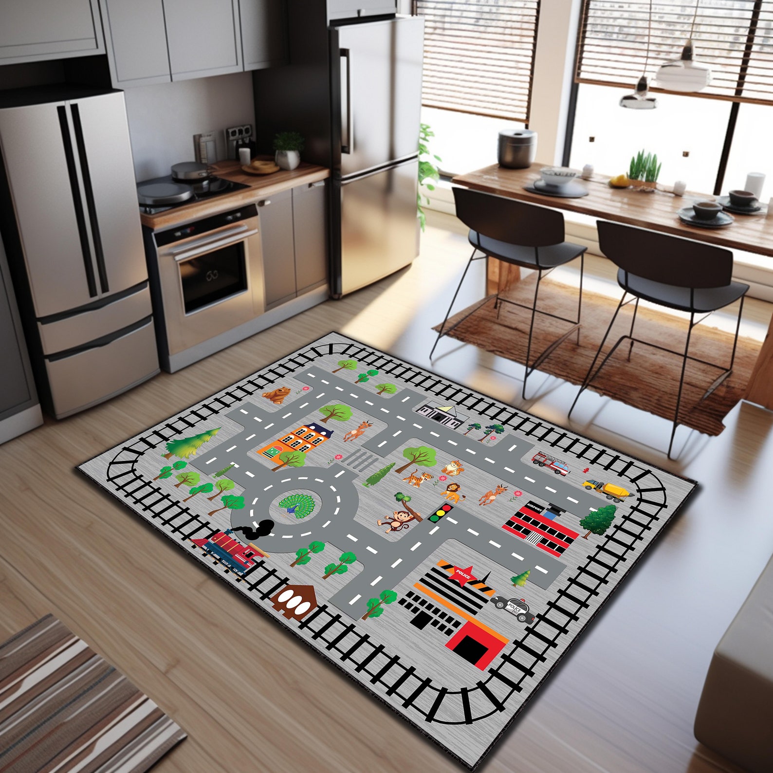 Kid City Map Traffic Rug, City Road Children Friendly Carpet, Traffic ...