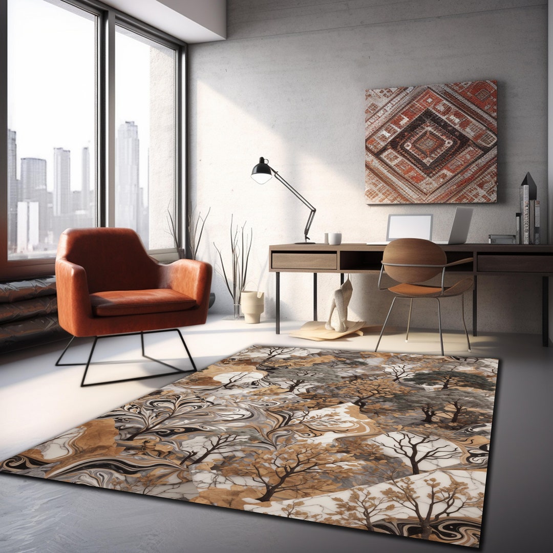 Gray Brown Marble Rug, Cream Marble Rug, Washable Area Rugs, Rugs for ...