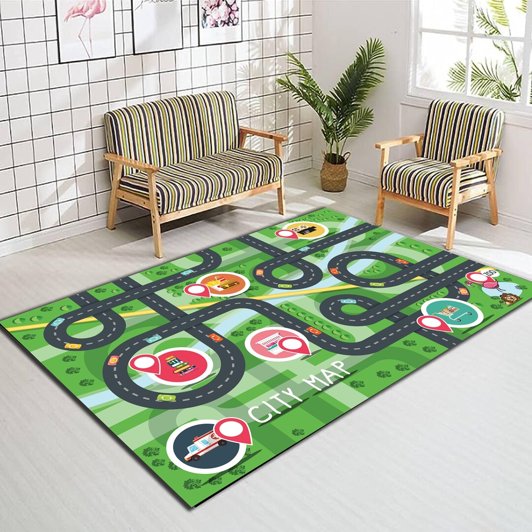 City Road Map Rug, Play Room Carpet, Activity Mat, Nursery Décor, Kids ...