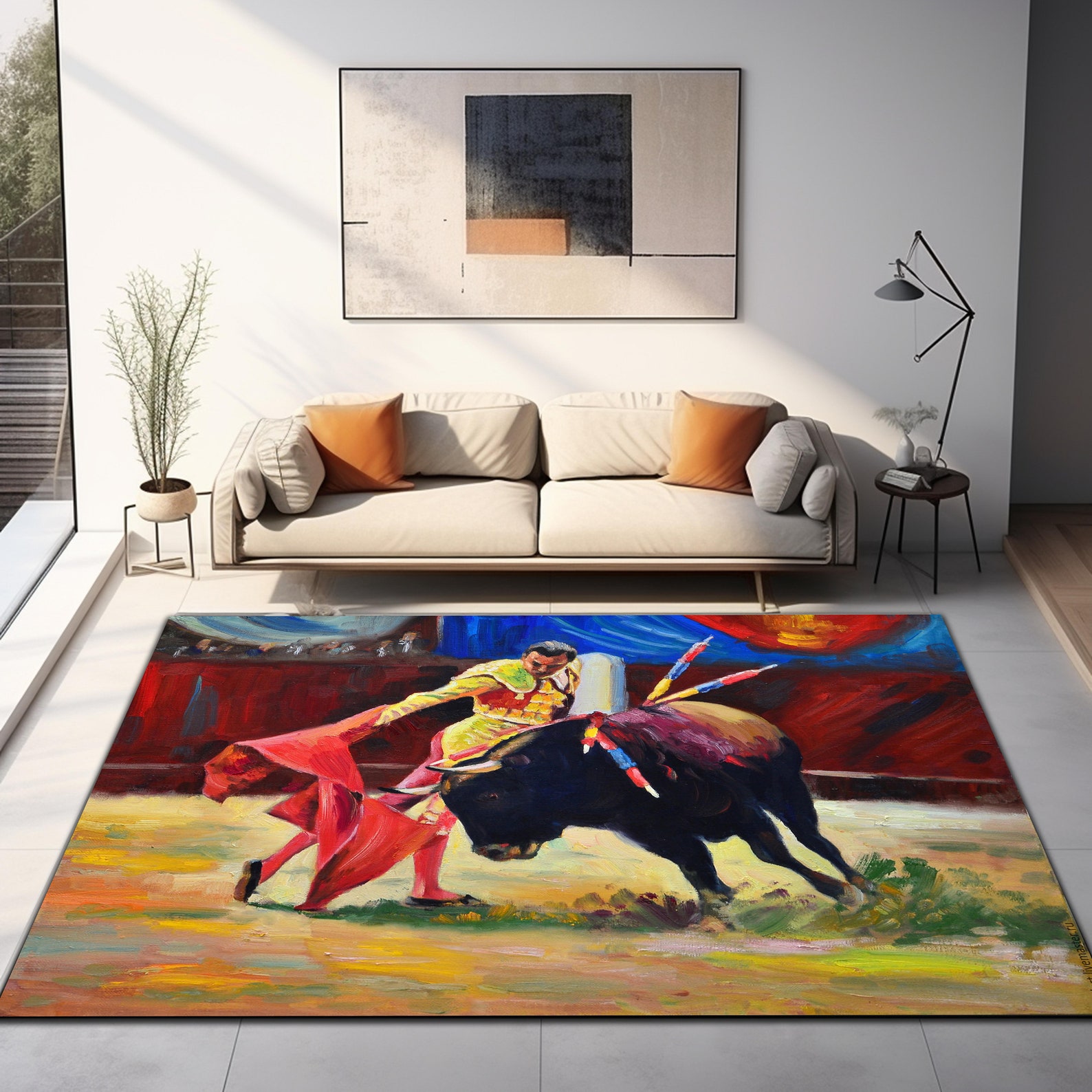 Spanish Matador Rug, Bull Matador Themed Rug, Velvet Rug Wall Hanging ...
