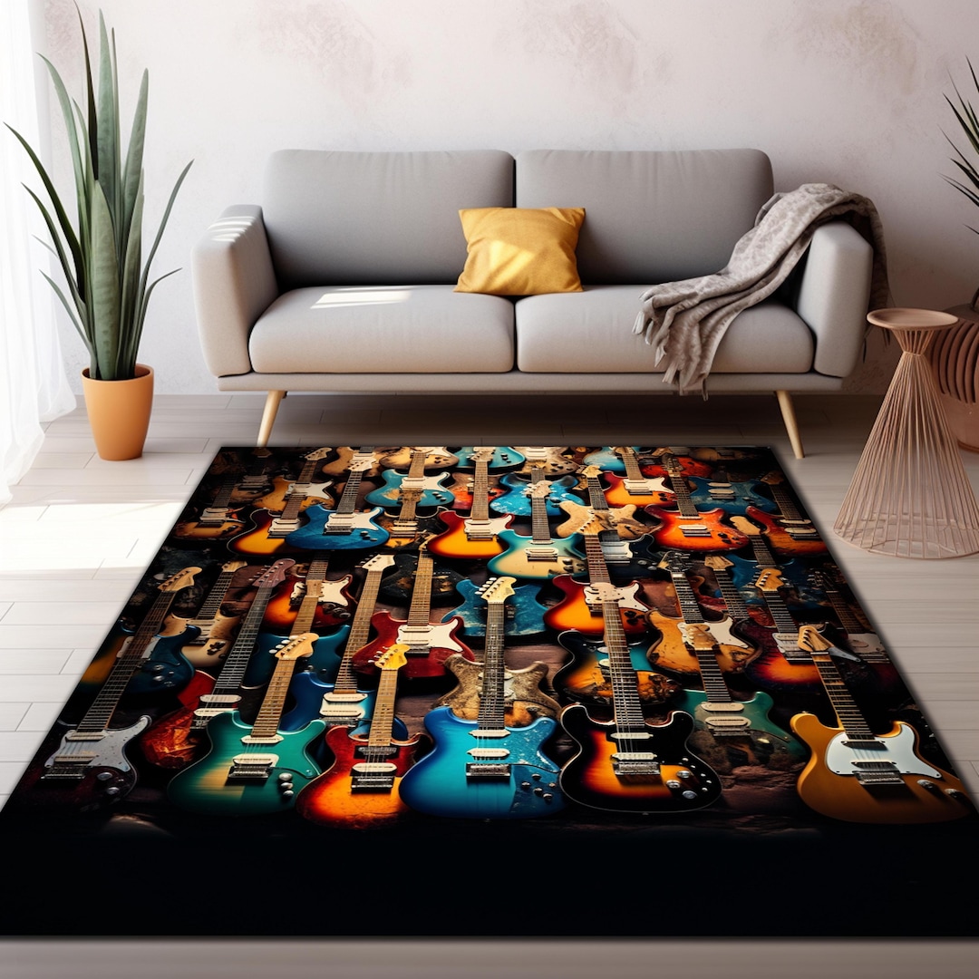 Guitar Rug, Rock Guitar Rug, Music Room Rug,retro Guitar Rug, Music ...