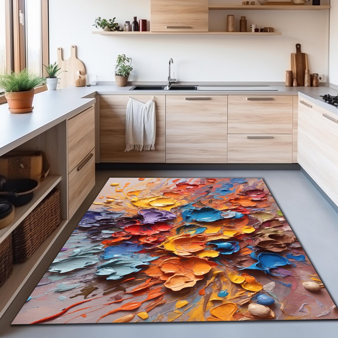 Colorful, 3D Printed Rugs, Oil Painting Print, Contemporary Rug, Salon ...