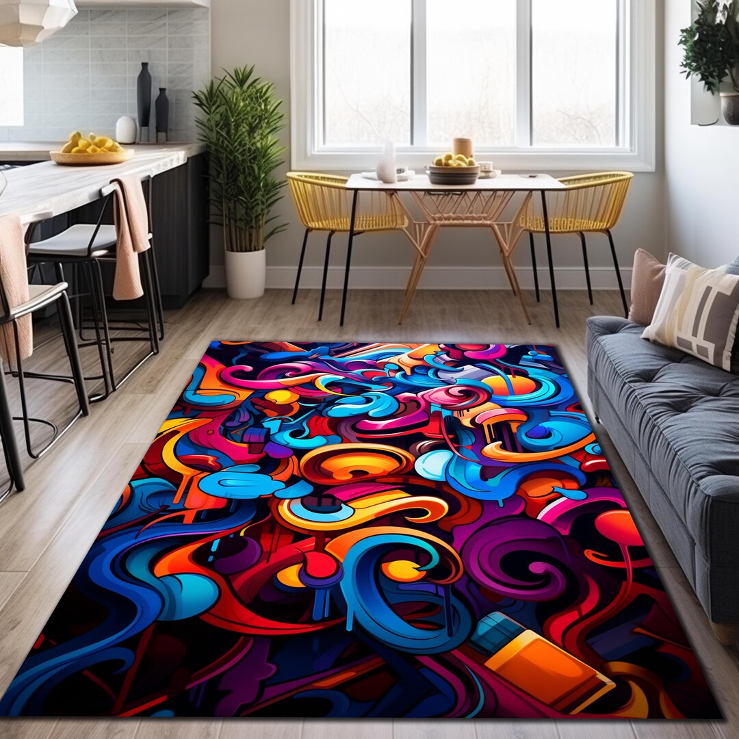 Psychedelic Art Rug,trippy Art Rug, Hippie Rug, Colorful Graffiti Rug ...