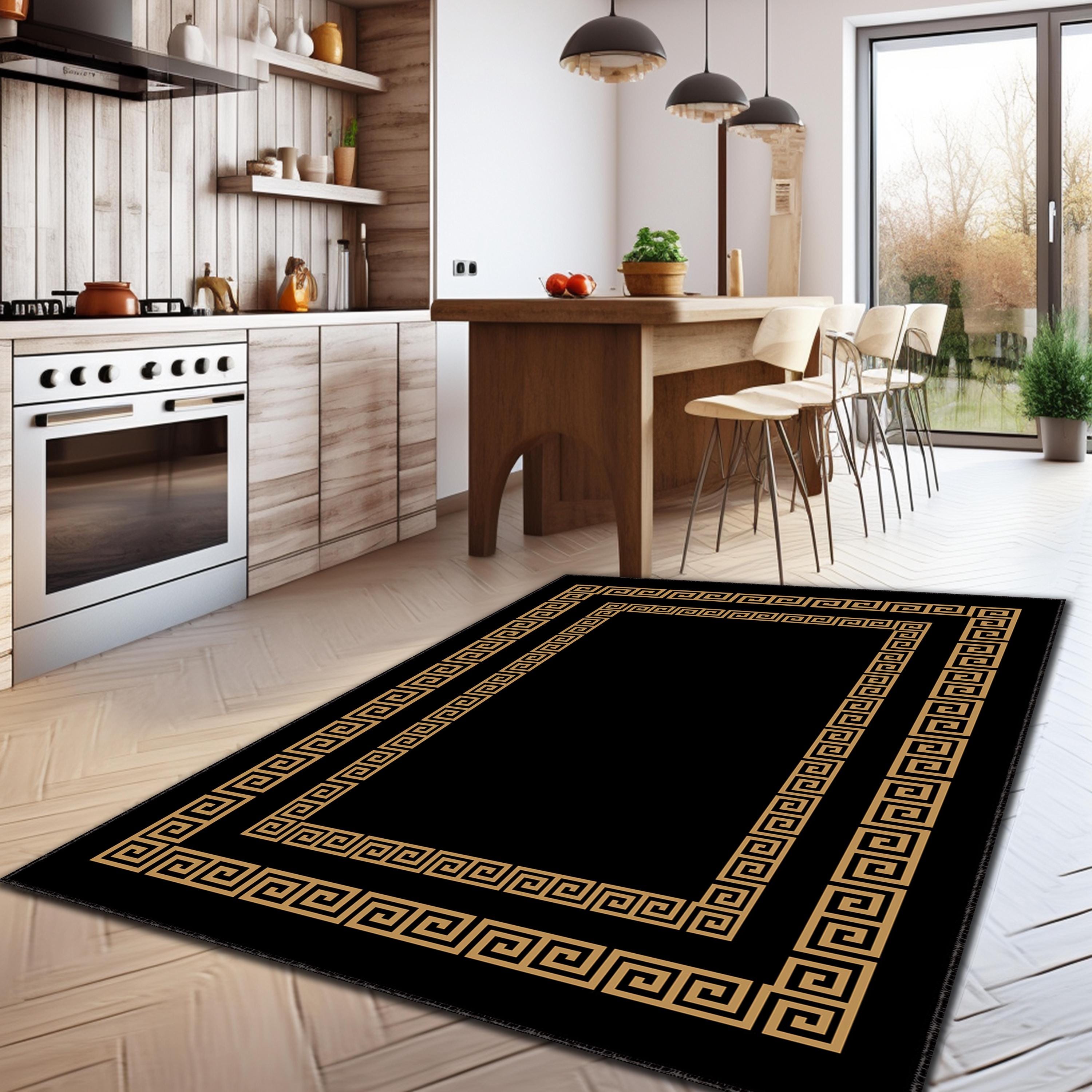 Gold Border Design Rug, Greek Key Rug, Modern Area Rug, Home Decor Rug ...