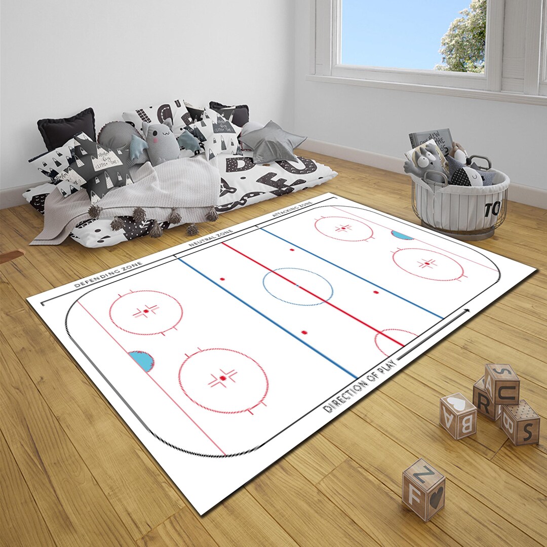 Ice Hockey Rink Printed Area Rug, With Custom Team Logo Rug Washable ...