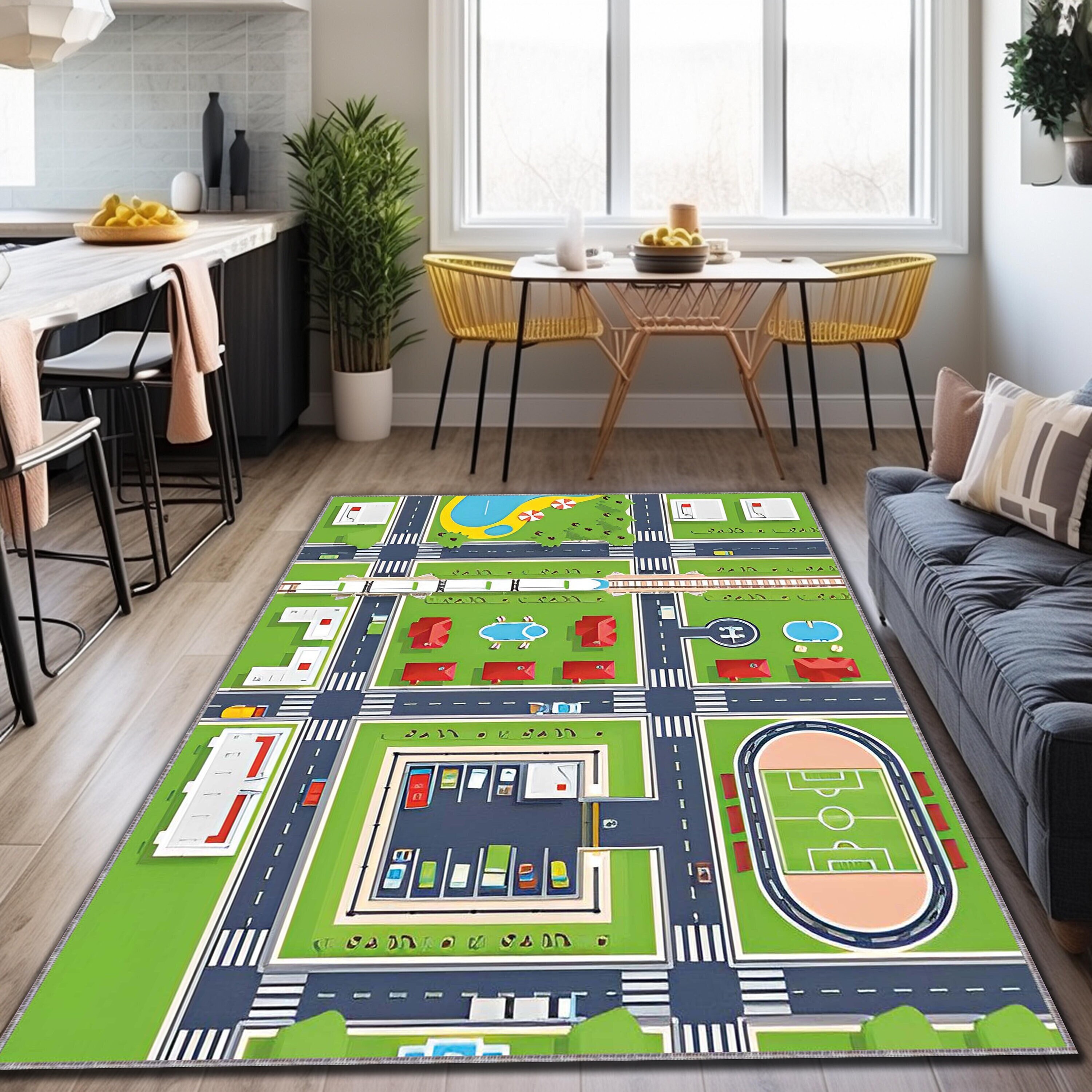 City Road Map Rug, Play Room Carpet, Activity Mat, Nursery Décor, Kids ...
