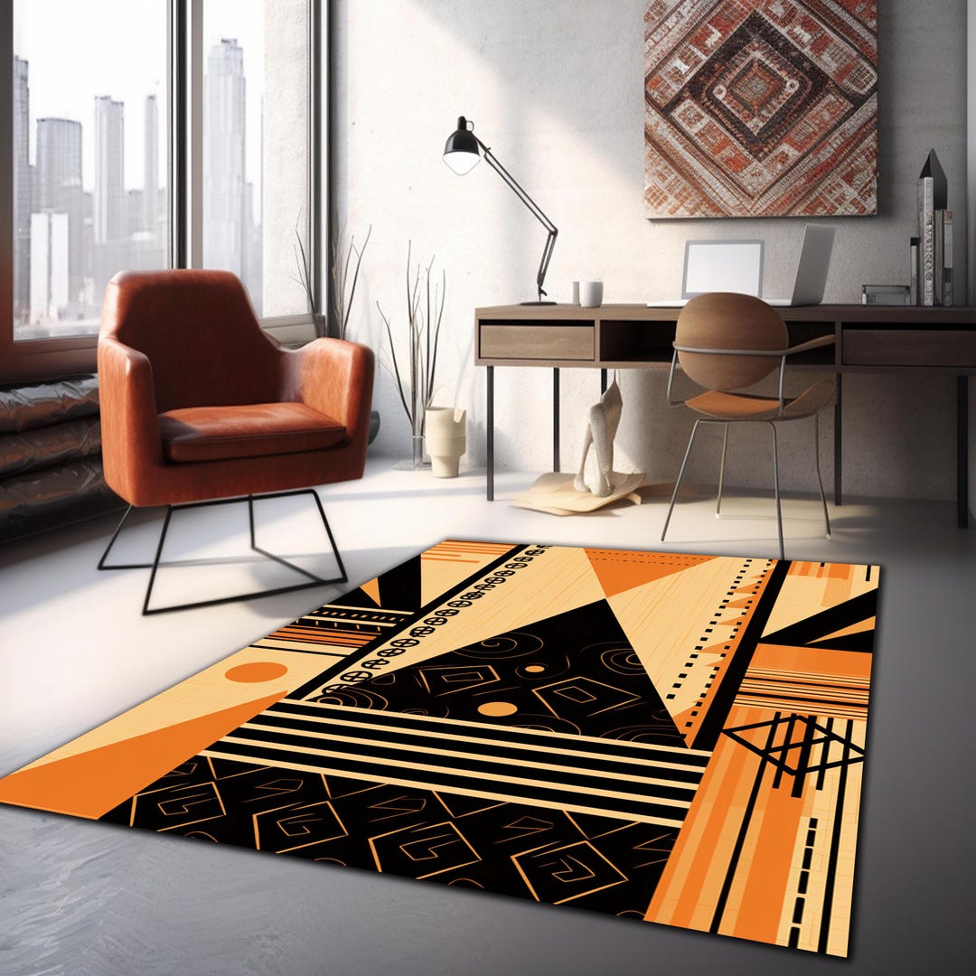 Brown and Orange Area Rug, Modern Shapes Rug, Mid Century Modern Rug ...