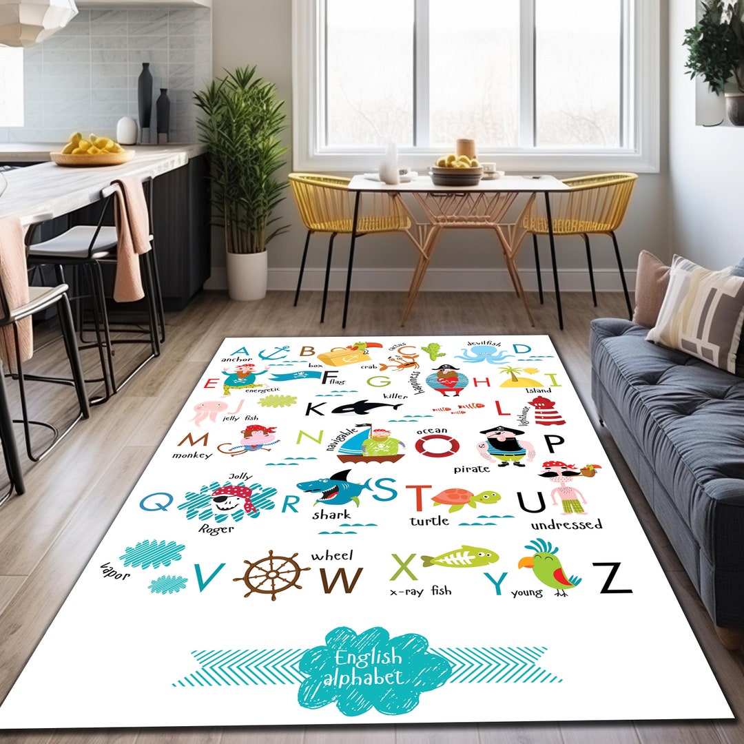 Alphabet Rug, Learn Animals, Kids Game Rug, Play Room Decor, Kid's Room ...