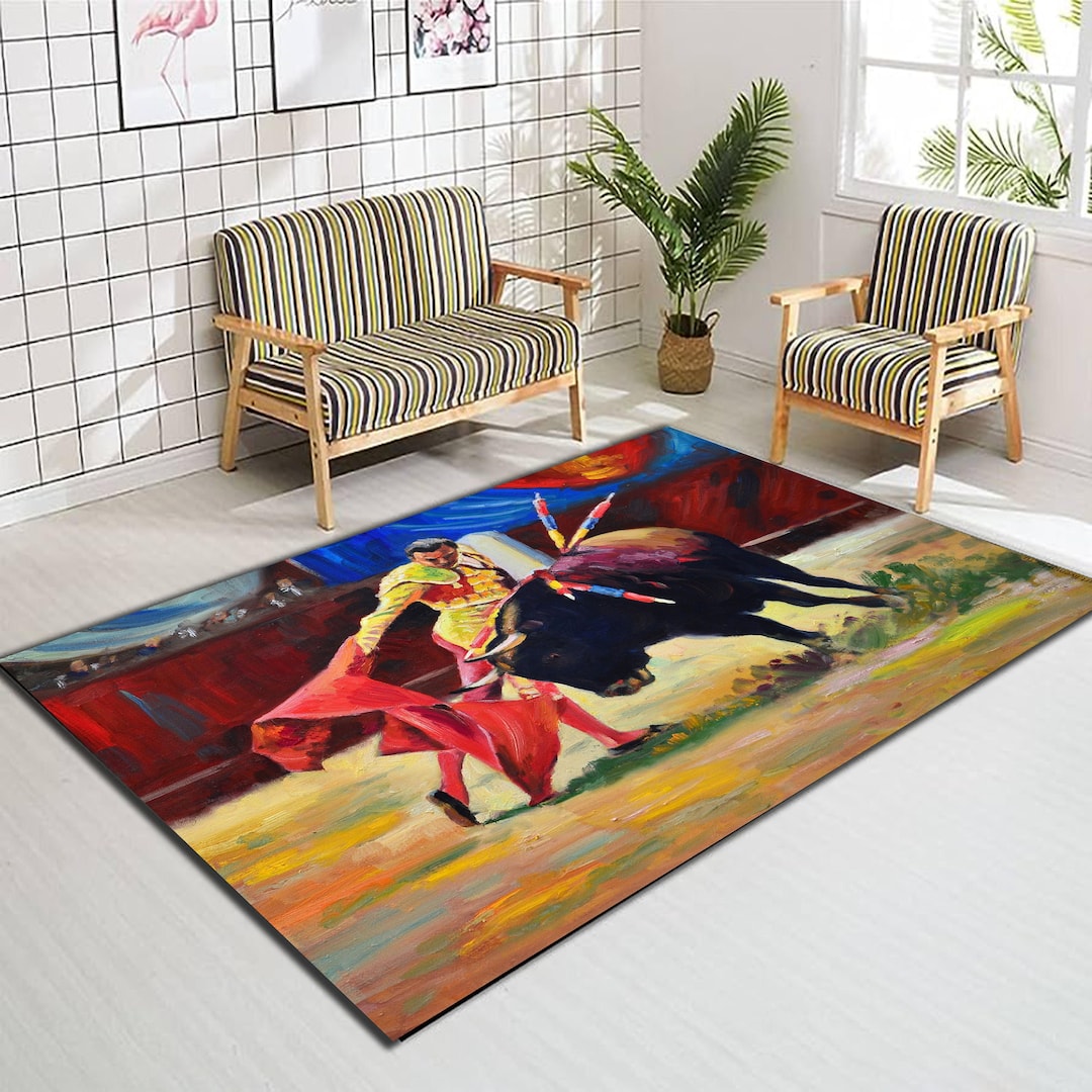 Spanish Matador Rug, Bull Matador Themed Rug, Velvet Rug Wall Hanging ...