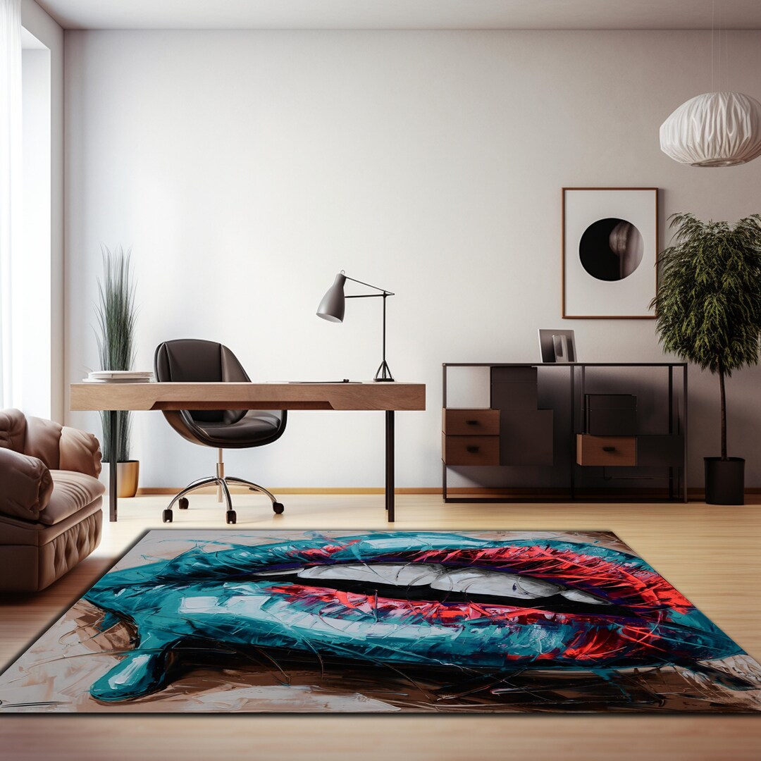 Blue Lips Rug, Pop Art Rug, Graffiti Rug, Kiss Rug, Lip Home Decor Rug ...