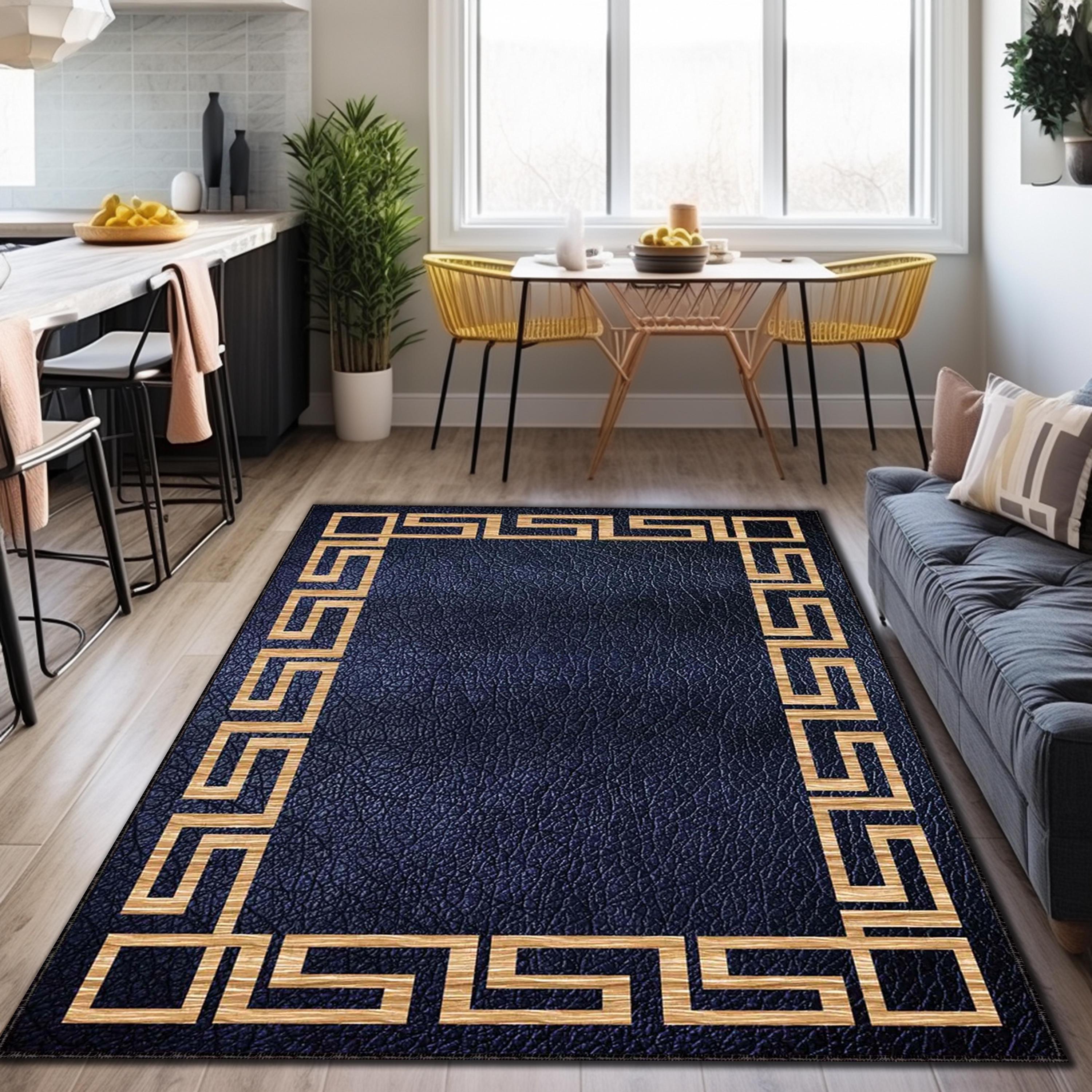 Gold Border Design Rug, Greek Key Rug, Modern Area Rug, Home Decor Rug ...
