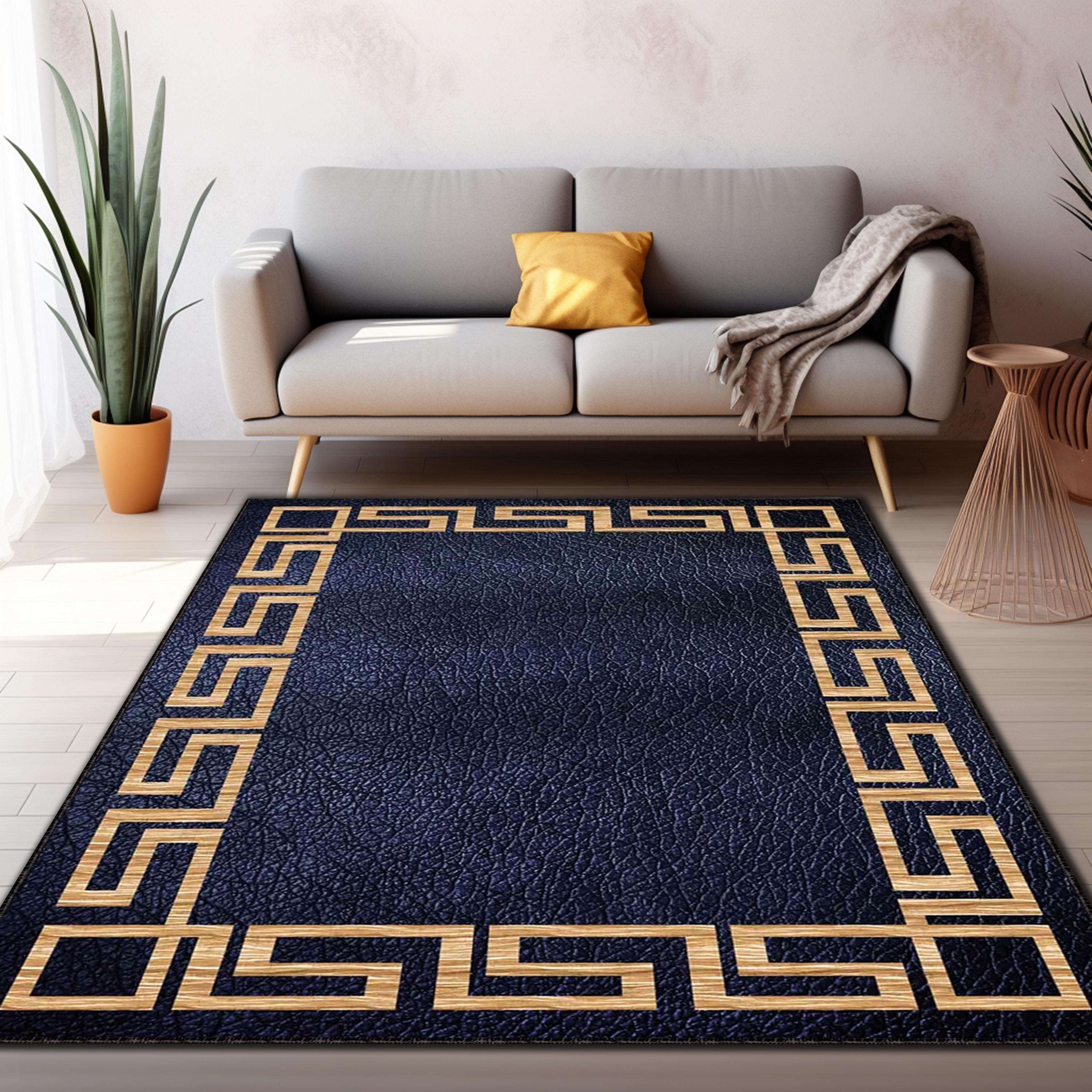 Gold Border Design Rug, Greek Key Rug, Modern Area Rug, Home Decor Rug ...
