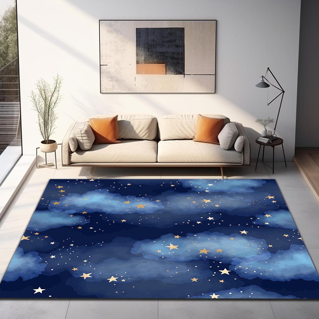 Clouds and Stars Rug, Trendy Rug, Blue Rugs, Modern Area Rug, Cool Rug ...