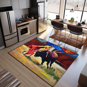 Spanish Matador Rug, Bull Matador Themed Rug, Velvet Rug Wall Hanging ...