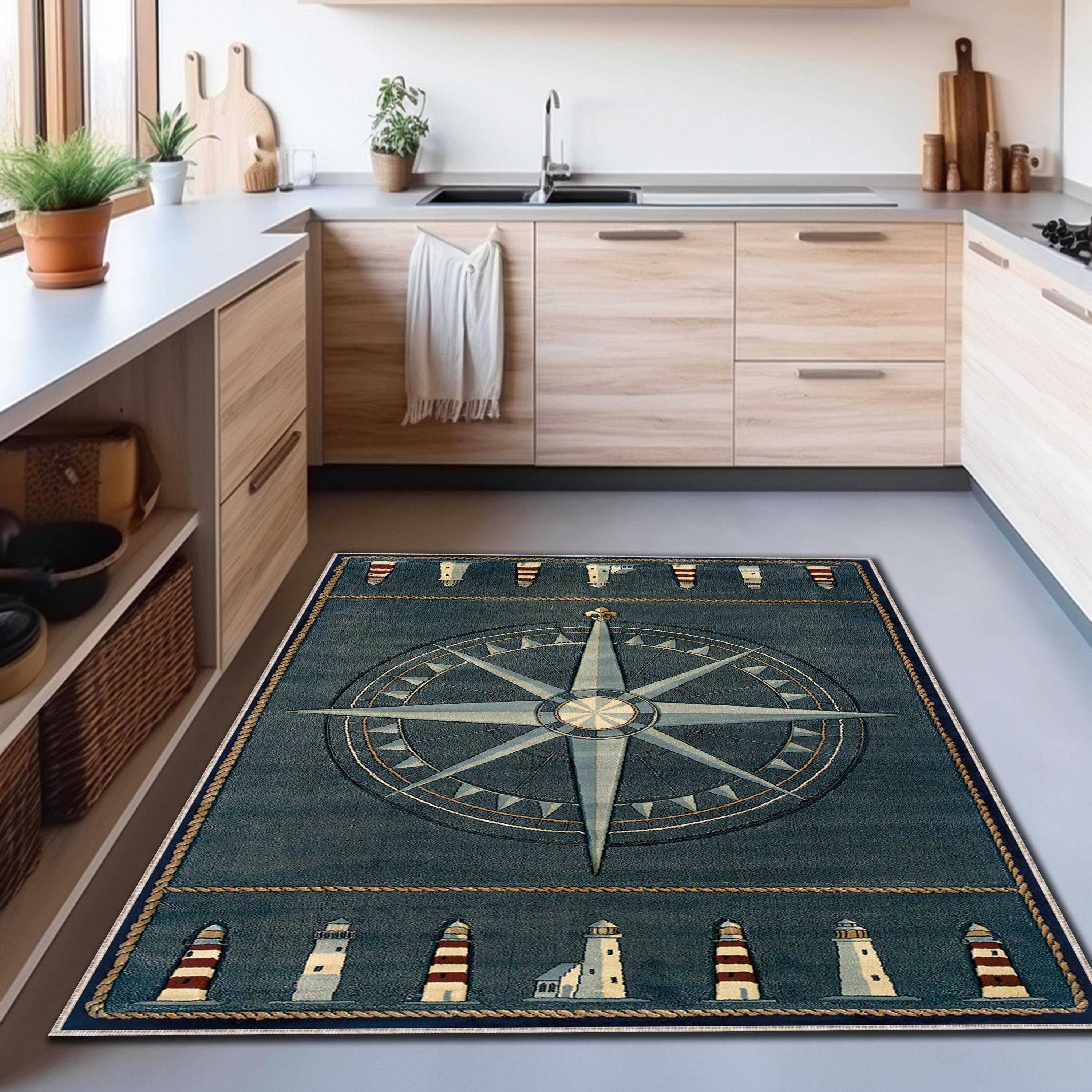 Sailor Compass Rug, Lighthouse Rug, Coastal Beach Decor Rug, Compass ...
