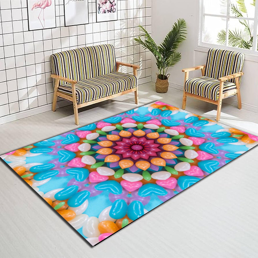Blue Mandala Rug, Design Rug, Living Room Rug, Mandala, Large Rug ...