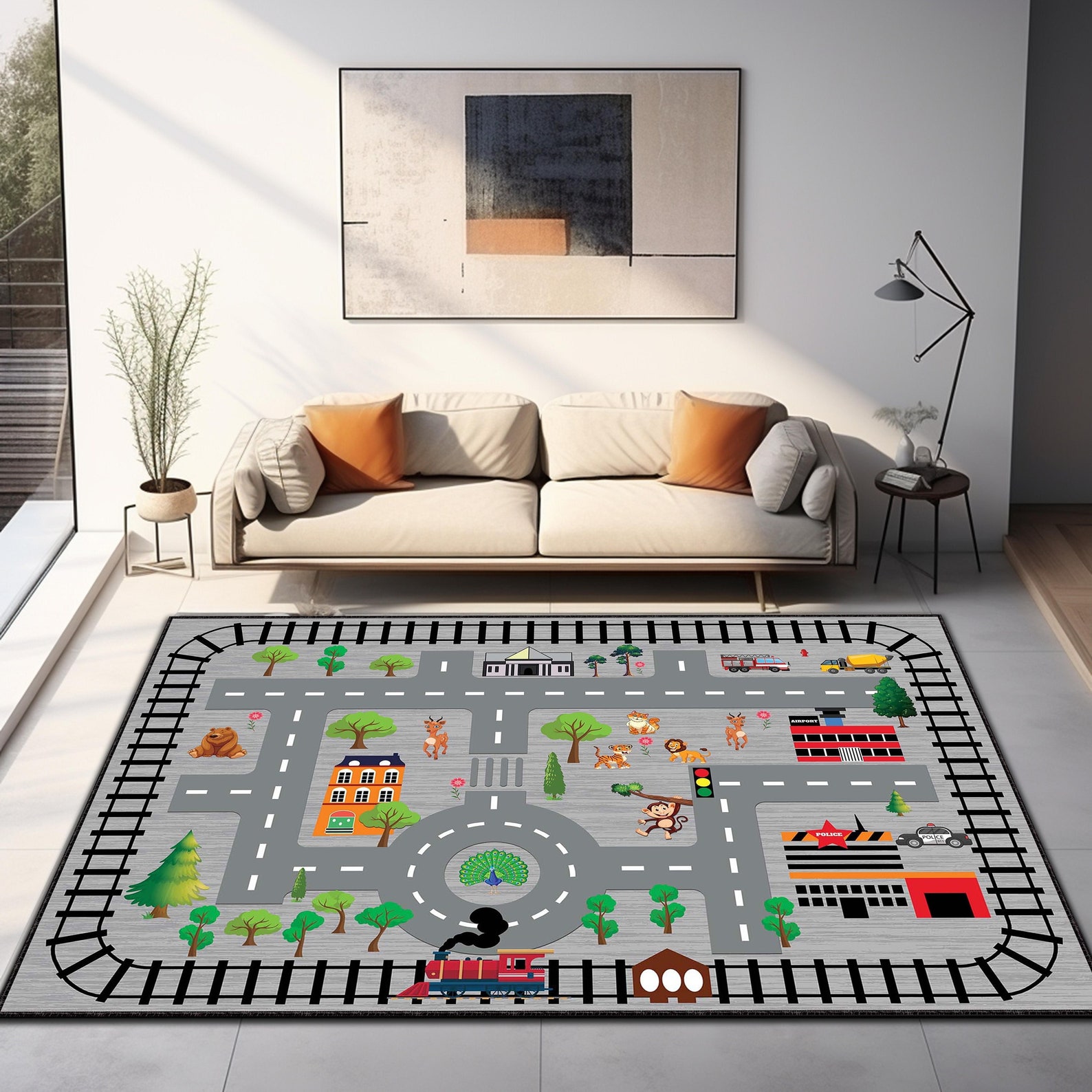 Kid City Map Traffic Rug, City Road Children Friendly Carpet, Traffic ...
