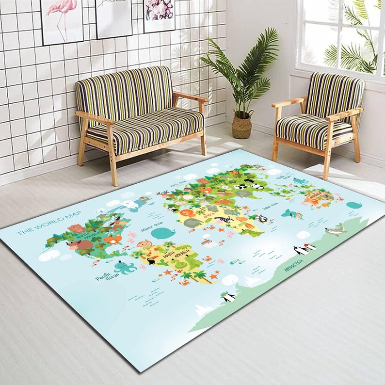 World Map Rug, Learning Rug, Country Rug, Pattern Rug, Rug for Living ...