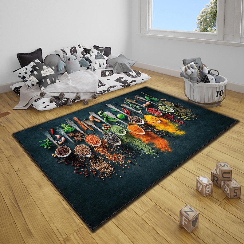 Kitchen Spices Rug, Design Kitchen Rug, Decorative Kitchen Rug, Spices ...