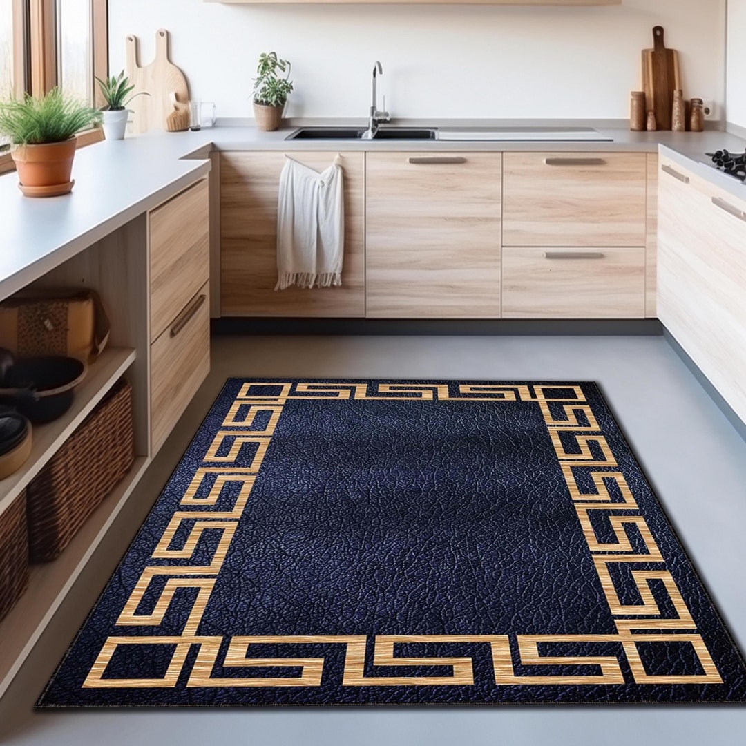 Gold Border Design Rug, Greek Key Rug, Modern Area Rug, Home Decor Rug ...