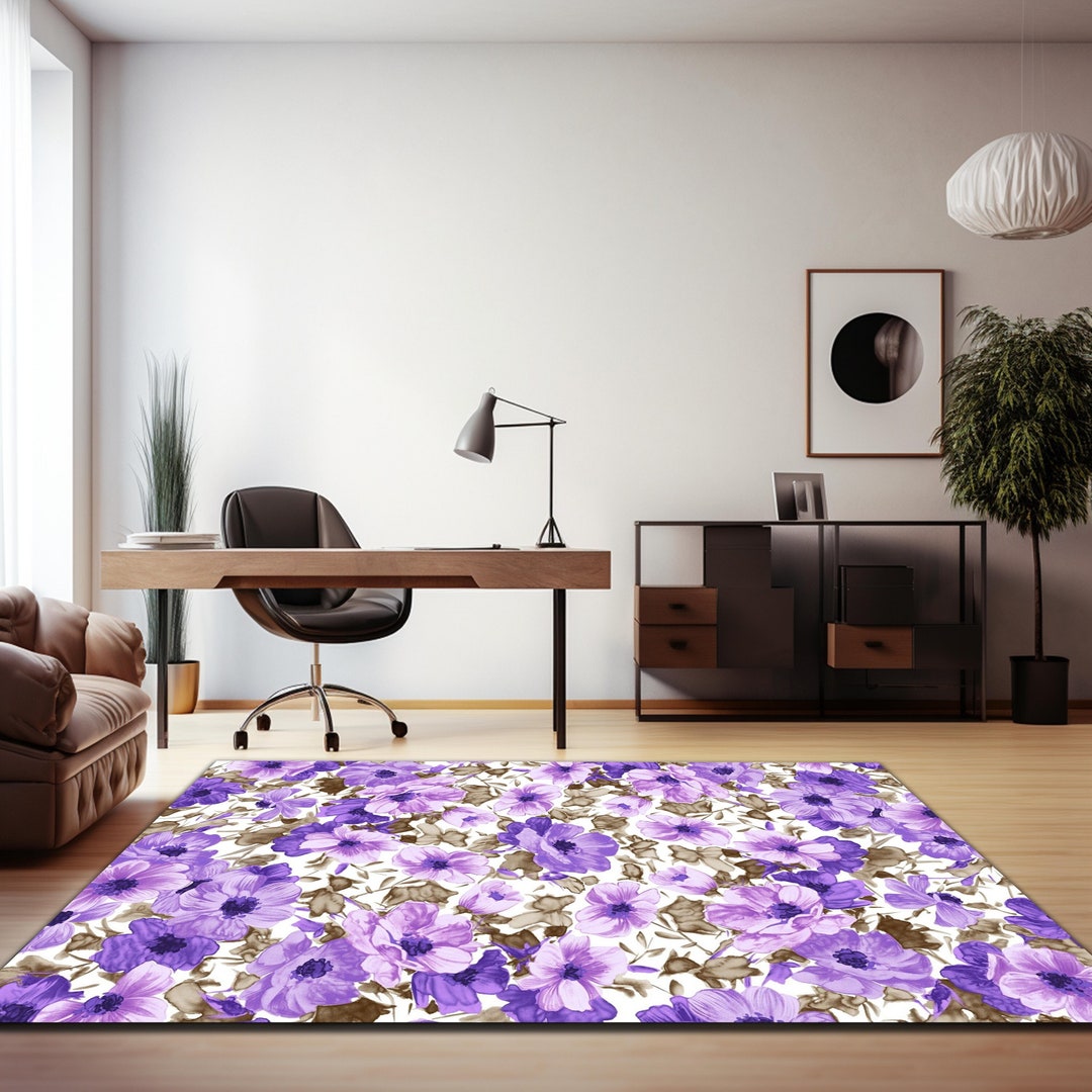 Purple Flowers Rug,flower Pattern Rug,home Decor Rug,area Rug,living ...